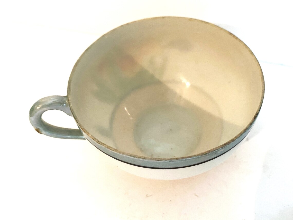 Vintage Lusterware Cup and Saucer Hand Painted Iridescent Blue and ...