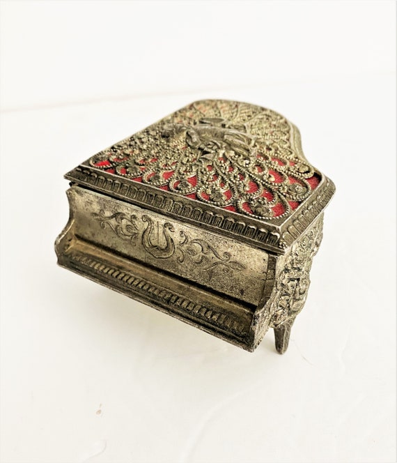 Vintage Piano Music Box Silver Plate Jewelry Box Red Velvet - Etsy