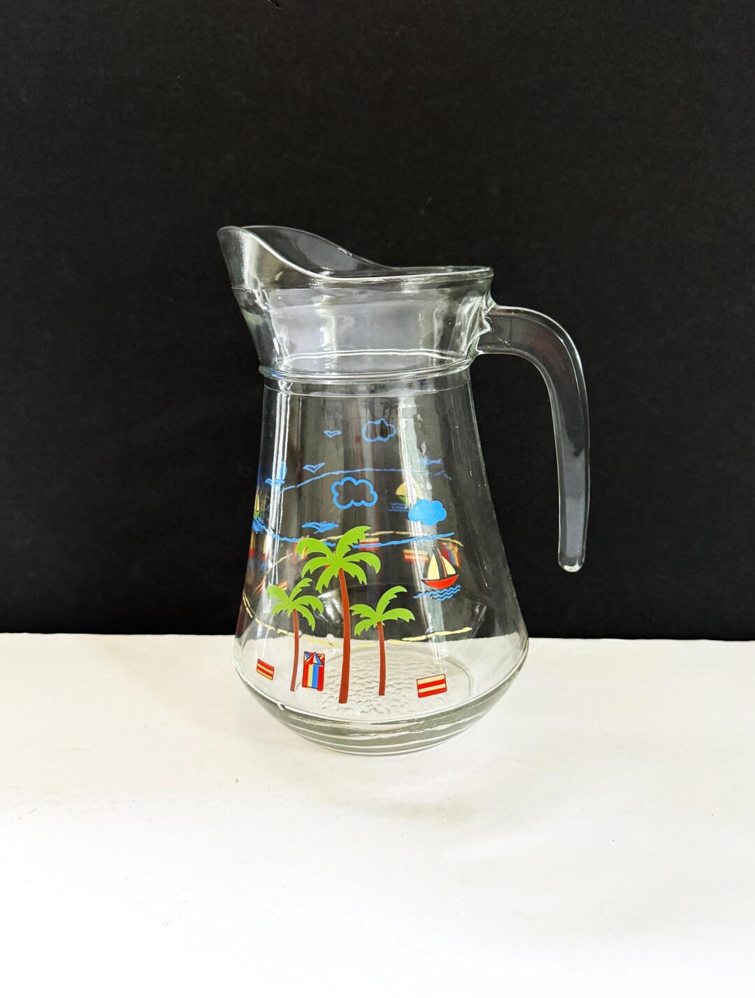 Vintage Glass Pitcher With Seaside Design Fun 38 Ounce Glass Pitcher - Etsy