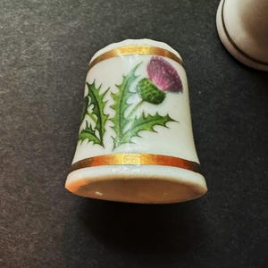 Vintage Pair Fine Bone China Thimbles Cardinal and Thistles Thimbles ...