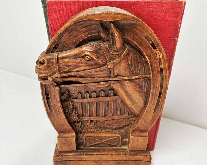 Vintage Syroco Wood Horse Head Bookend With Horse Shoe Polo - Etsy