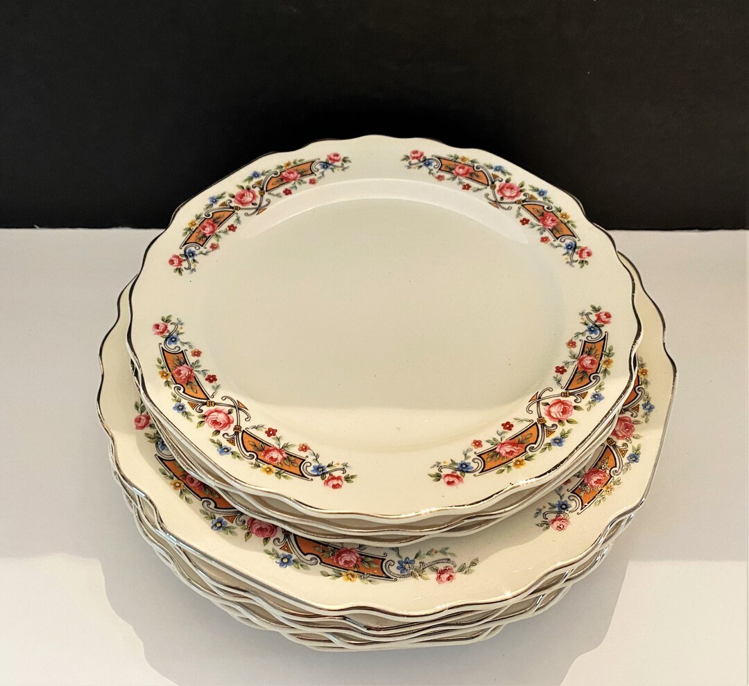 Vintage Lido W.S. George Plates Set of 9 Semi-porcelain Dinnerware With ...