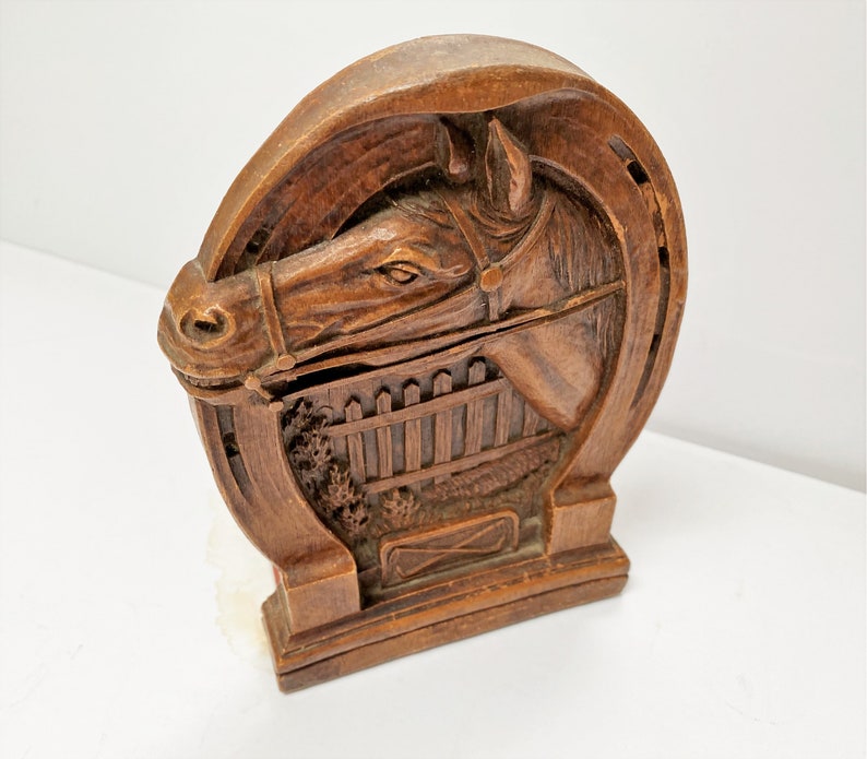 Vintage Syroco Wood Horse Head Bookend With Horse Shoe Polo - Etsy
