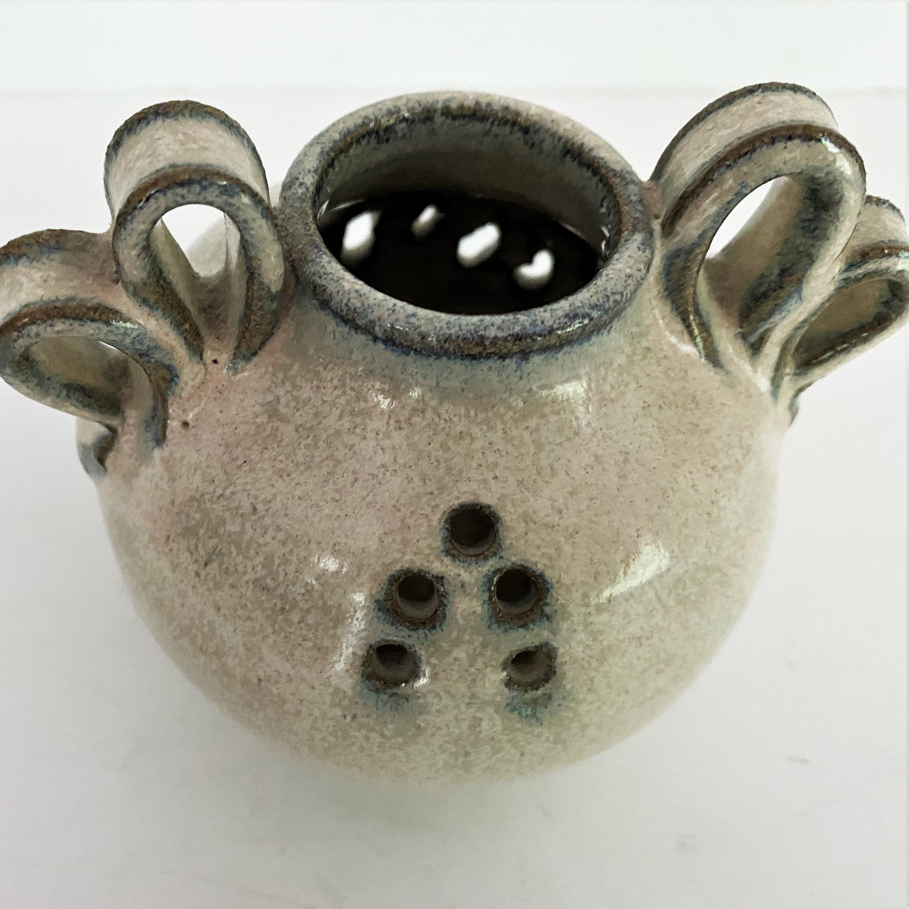 Vintage Stoneware Vase, Small Rounded Vase With Reticulated Flower ...