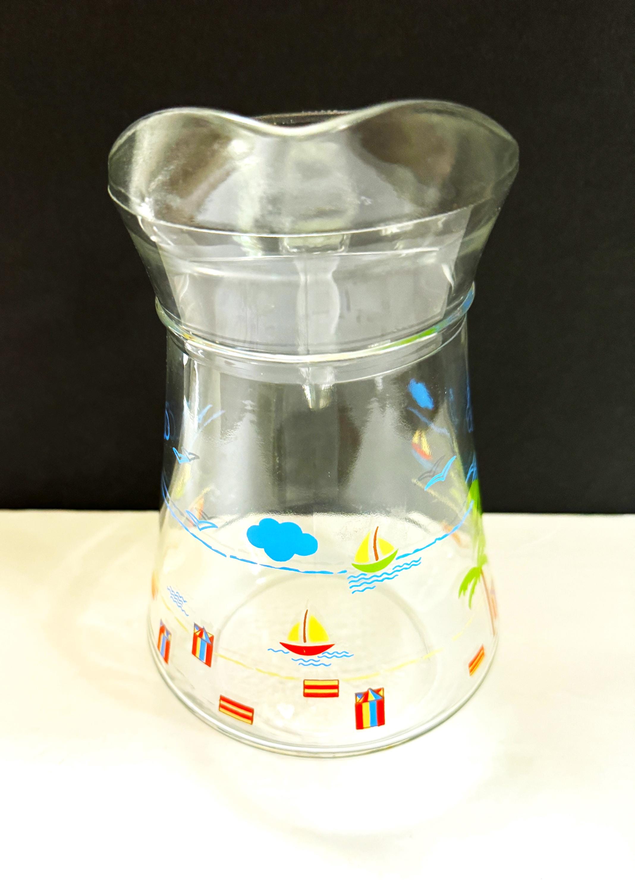 Vintage Glass Pitcher With Seaside Design 38 Ounce Glass Pitcher - Etsy