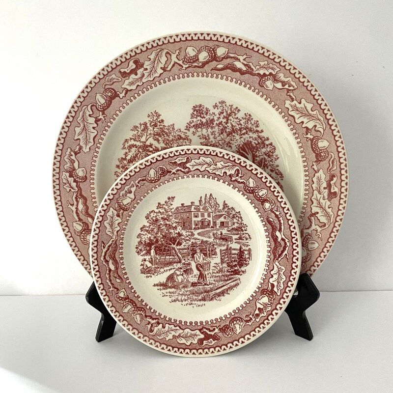 Red Transferware Plates - Etsy