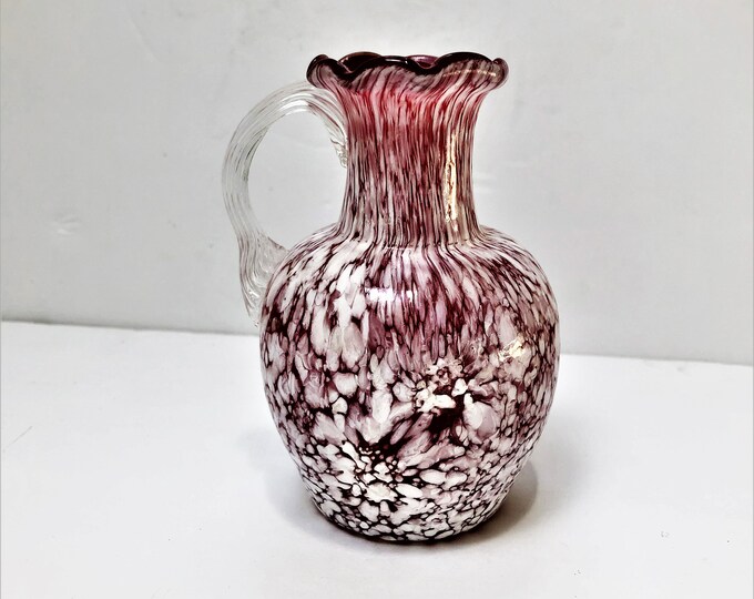 Vintage Hand Blown Glass Pitcher Cranberry and White Splatter With ...