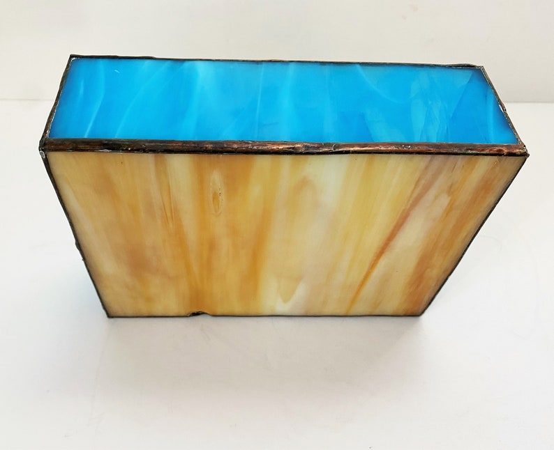 Vintage Stained Glass Box With Cog Shell Design Blue Glass - Etsy