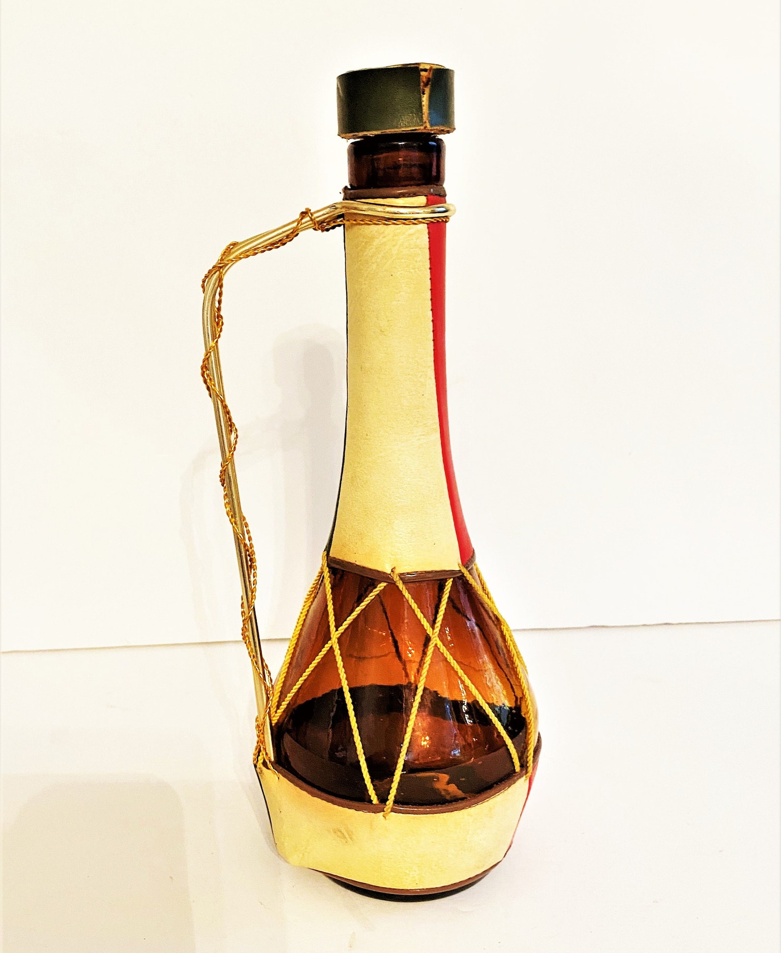 Vintage Leather Covered Amber Glass Decanter With Stopper - Etsy