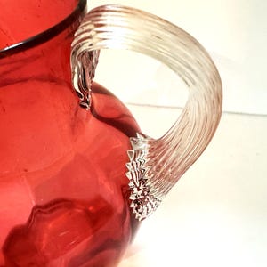Vintage Cranberry Glass Pitcher Mellon Shape With Applied Ribbed Handle ...
