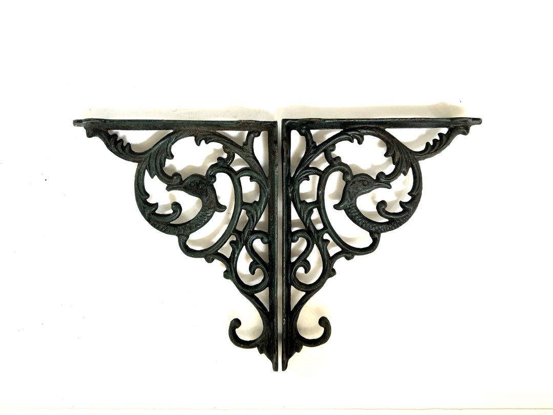 Vintage Cast Iron Brackets Pair Rustic Shelf Brackets in Unique Flowing ...