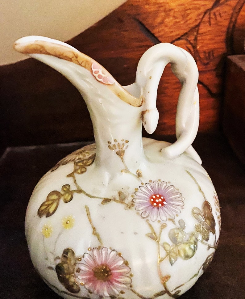 Vintage Small Porcelain Pitcher With Raised Floral Design and | Etsy