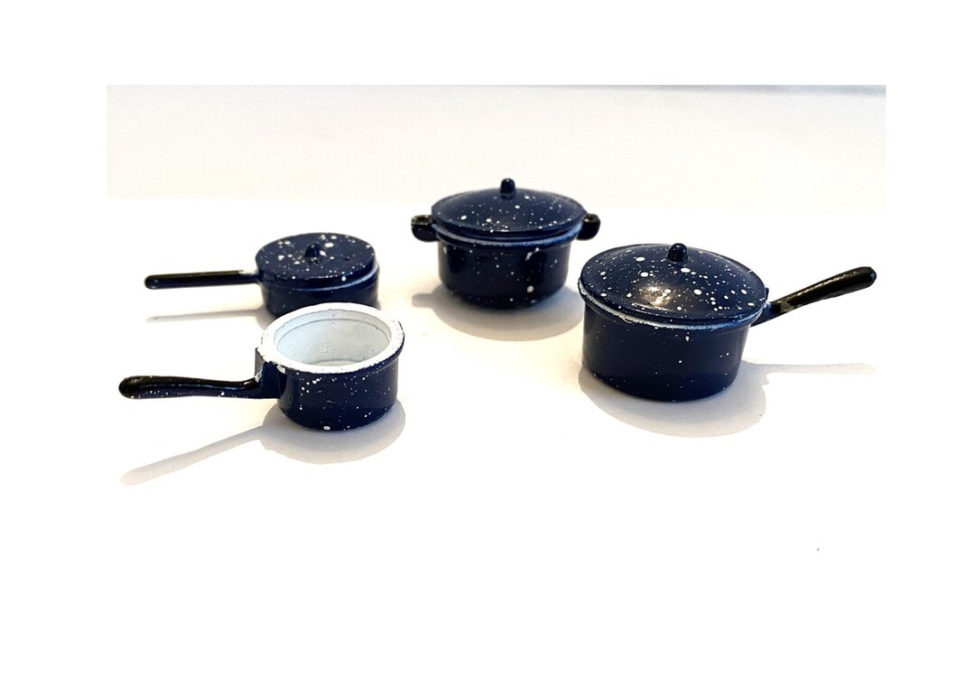 Vintage Miniature Graniteware Pots and Pans Doll House Kitchen Set of ...