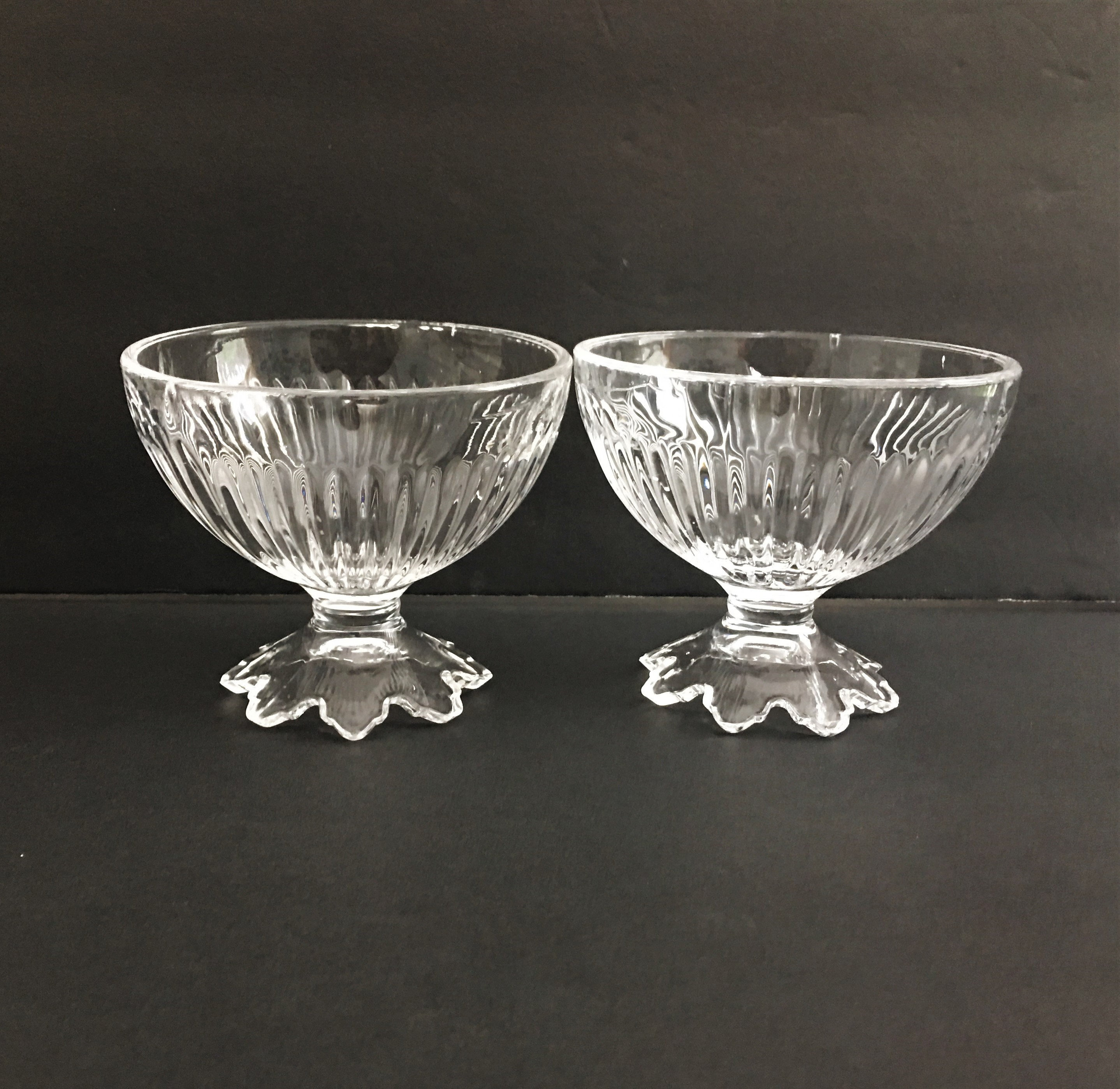 Vintage Glass Footed Dessert Dishes Unique Leaf Base Pair - Etsy