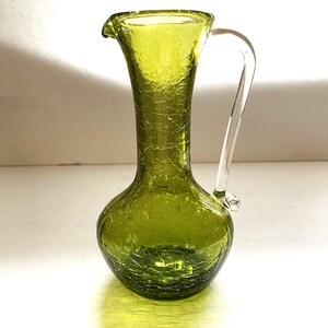 Vintage Green Crackle Glass Pitcher With Applied Clear Glass Handle ...