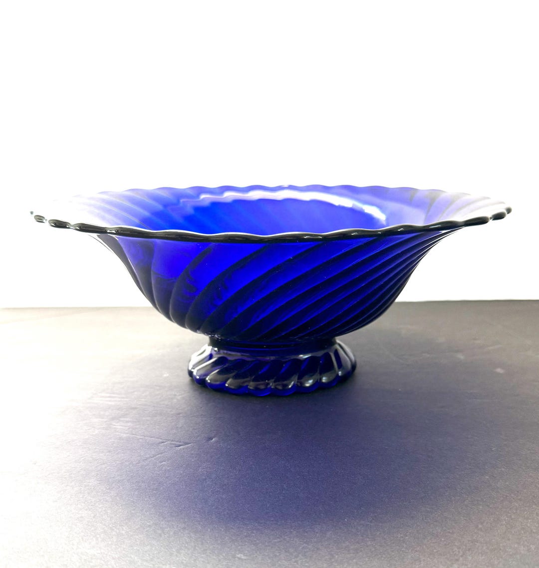 Vintage Imperial Glass Co Cobalt Blue Glass Oval Pedestal Bowl With ...