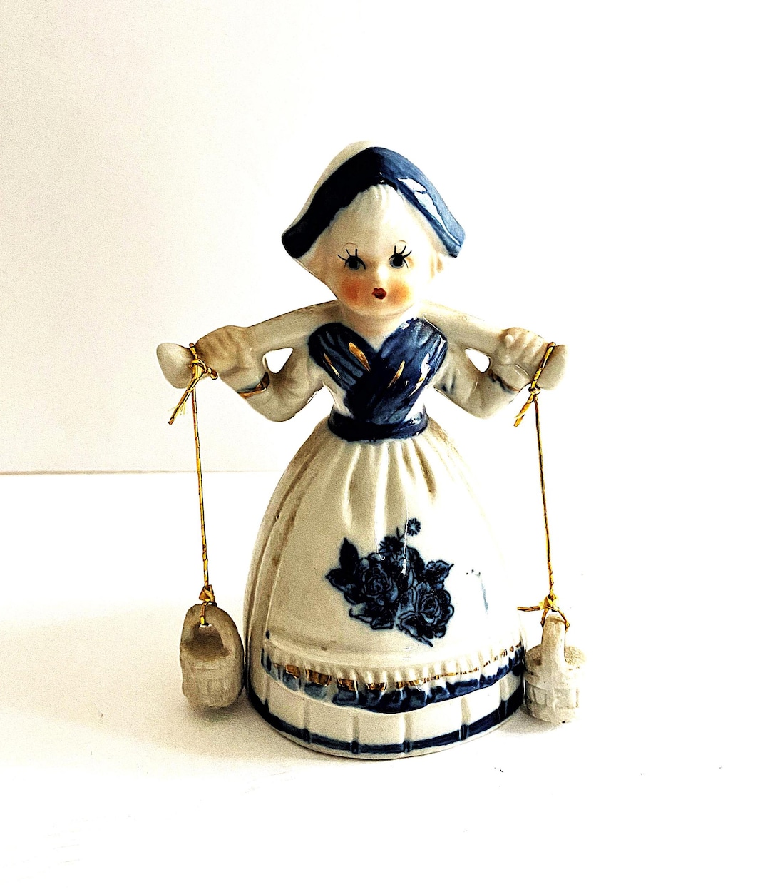 Vintage Figural Bell, Porcelain Dutch Girl Blue and White Bell ...