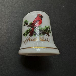 Vintage Pair Fine Bone China Thimbles Cardinal and Thistles Thimbles ...