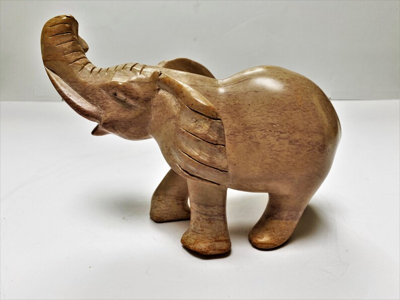 Vintage Stone Elephant Statue Carved Elephant With Trunk Up Etsy