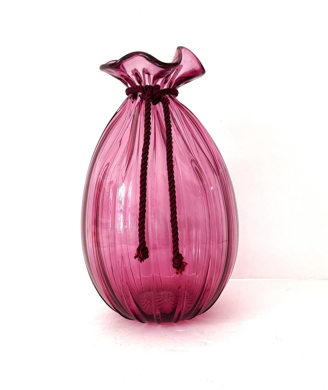 Vintage Pilgrim Glass Vase Figural Sack Bag With Silk Cord Around Neck ...