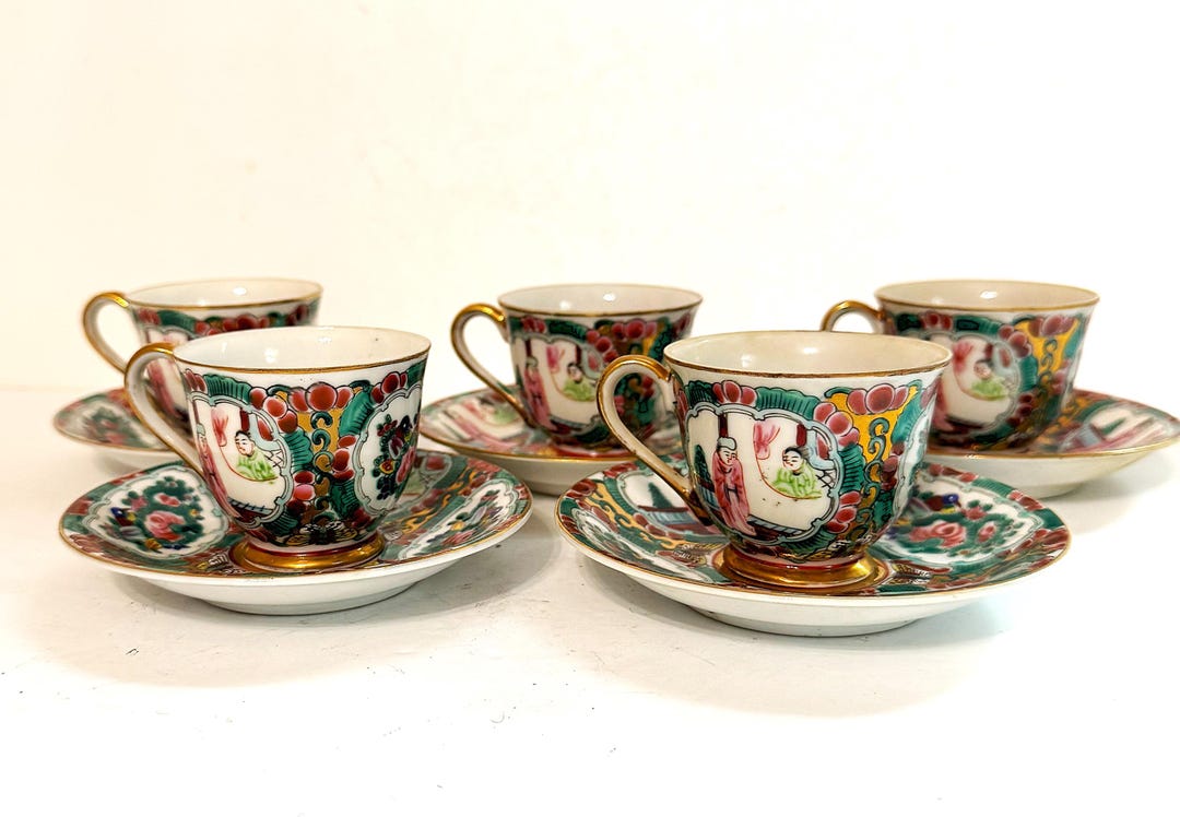 Vintage Porcelain Demitasse Cup and Saucers Set of Five Hand Painted 2 ...