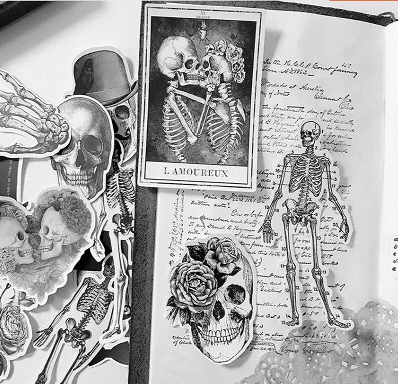 Vintage Skull Skeleton Scrapbook Sticker --junk Journal Filofax ...