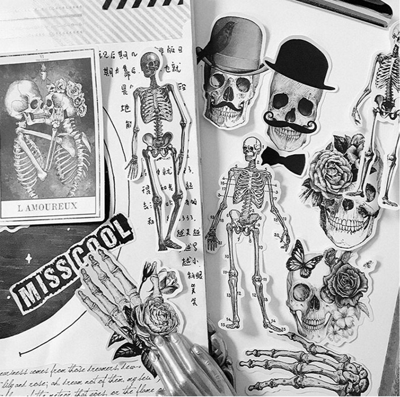 Vintage Skull Skeleton Scrapbook Sticker --junk Journal Filofax ...