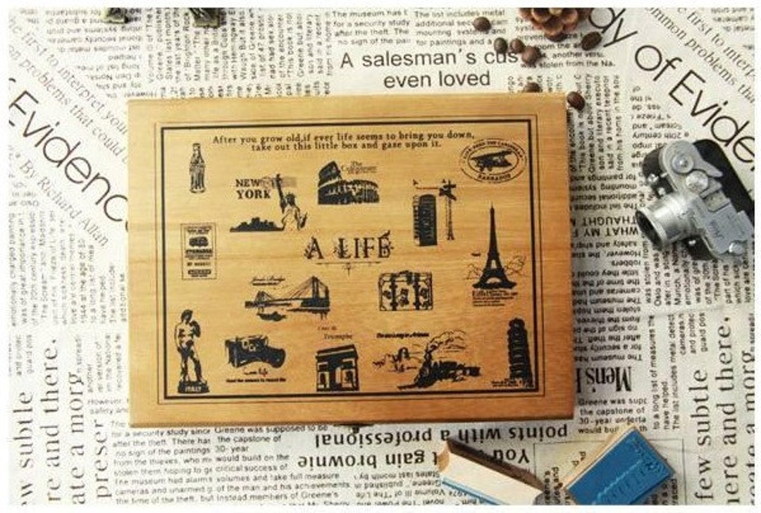 Crazy Sale! Wooden Rubber Stamp Box Sets 1 Set-- Vintage Stamp Gift Box ...