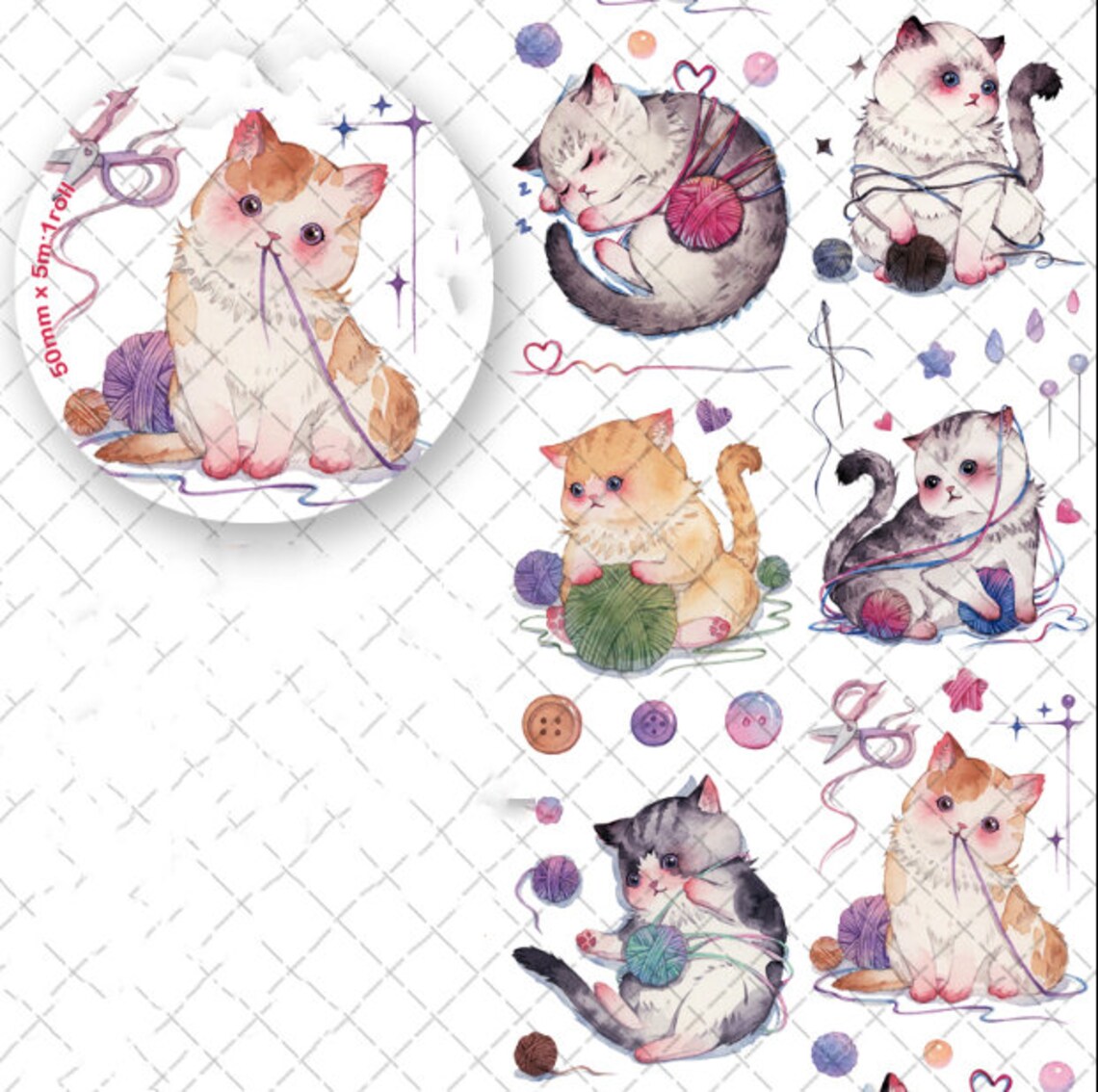 Cute Cat Washi Tape With Special Ink and Release Papaer | Etsy