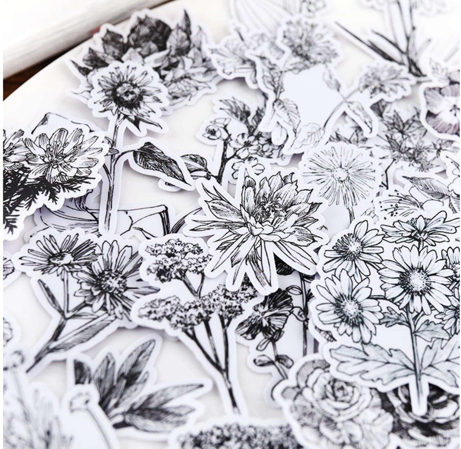 52pcs Flower Sketch Sticker Parchment Texture | Etsy