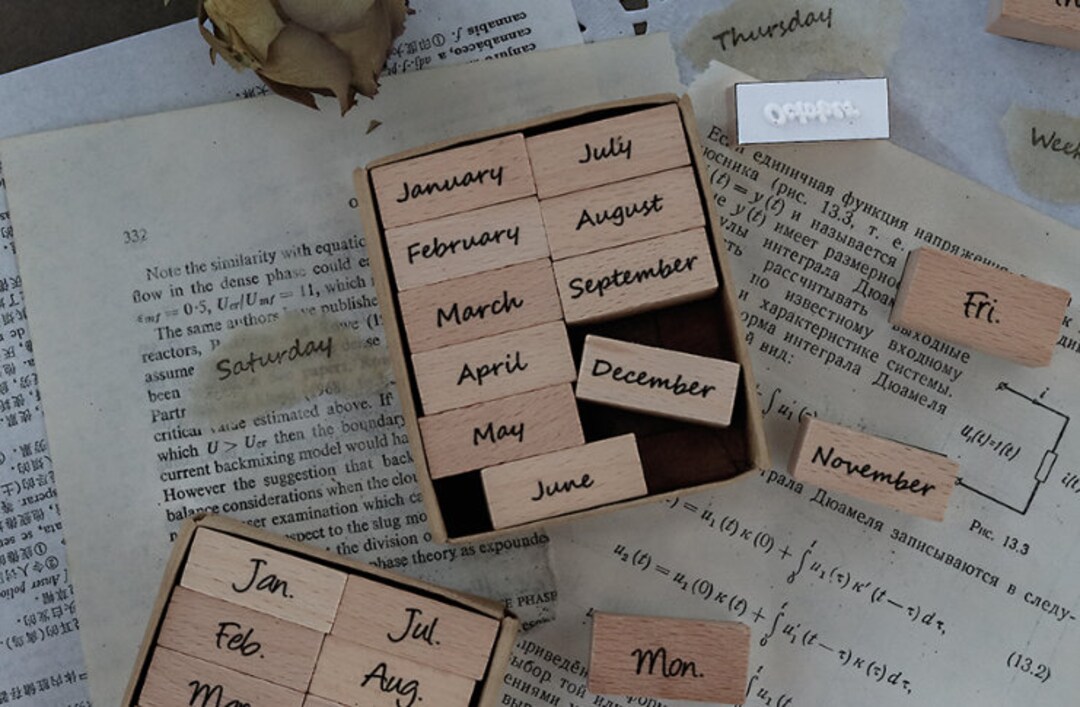 12pcs Month Stamp, Monthly Wooden Rubber Stamps Set - Bullet Journal ...