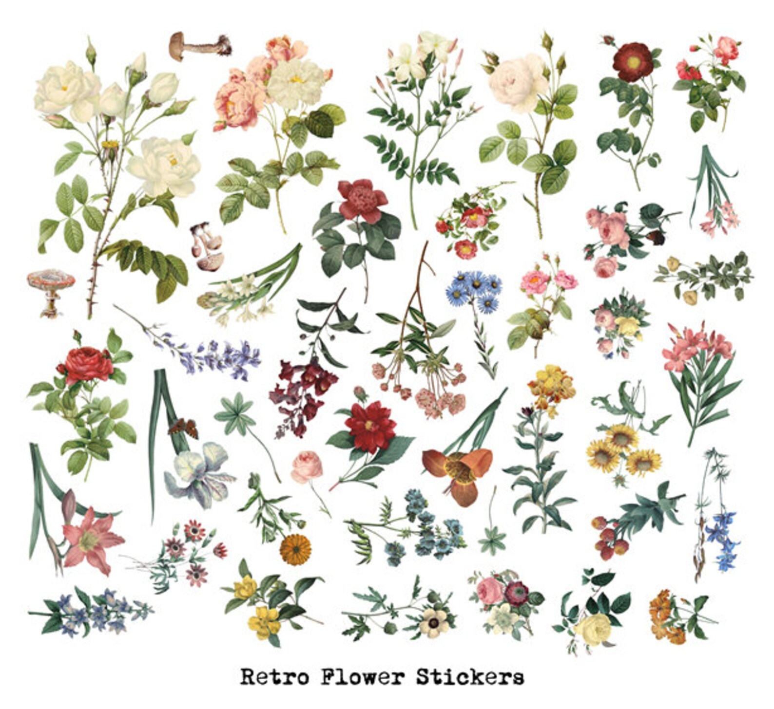 40pcs Retro Flower Scrapbook Sticker ---bullet Journal Stickerfilofax ...