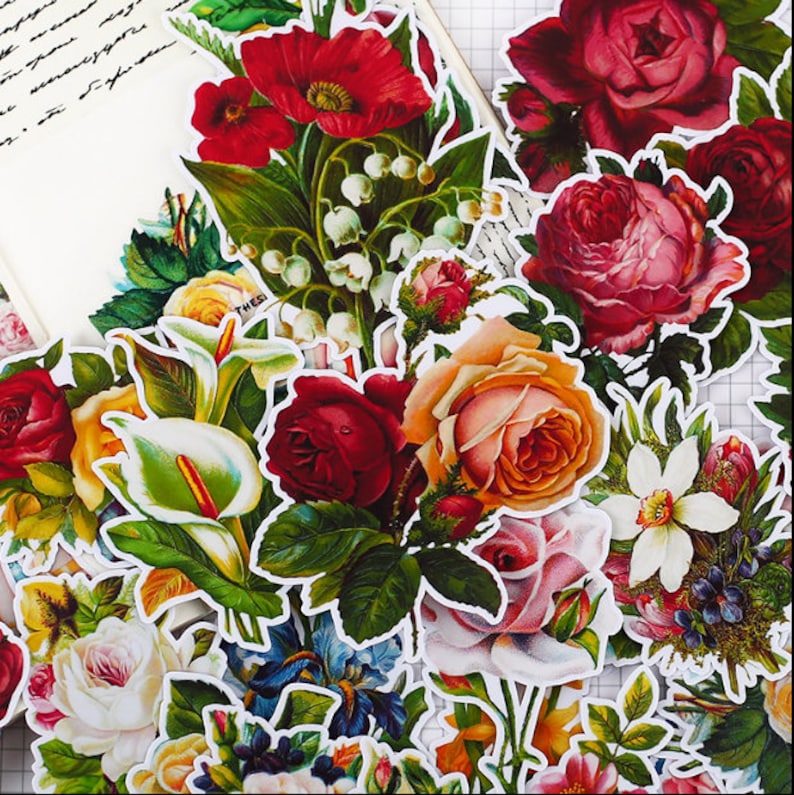 36pcs Victoria Rose Vintage Flower Scrapbook Sticker filofax | Etsy