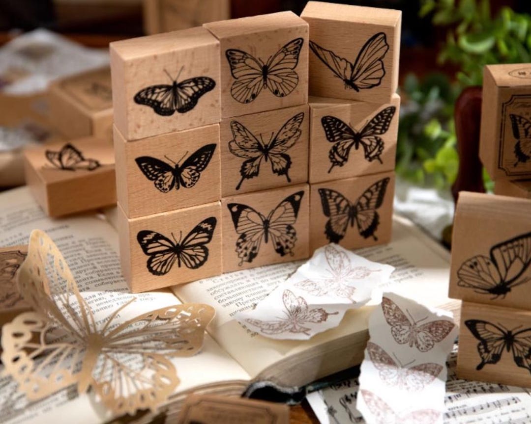 Butterfly Stamp-wooden Rubber Stamp - Bullet Journal Stamps--12 Styles ...
