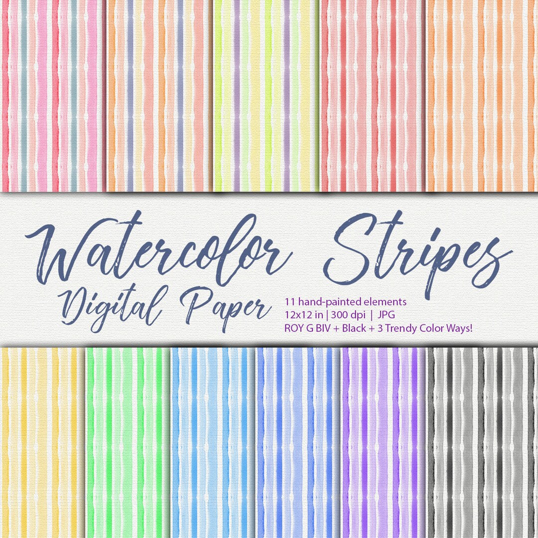 Watercolor Stripes - Digital Paper - - Etsy