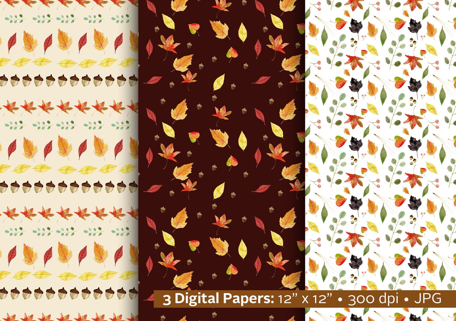 Watercolor Autumn Leaves Clipart and Digital Paper - Etsy