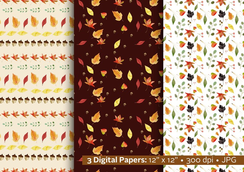 Watercolor Autumn Leaves Clipart and Digital Paper - Etsy