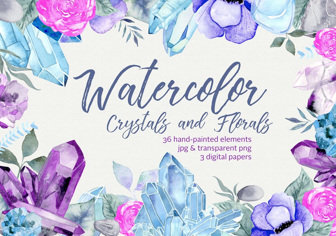 Watercolor Crystals Clipart and Digital Paper - Etsy