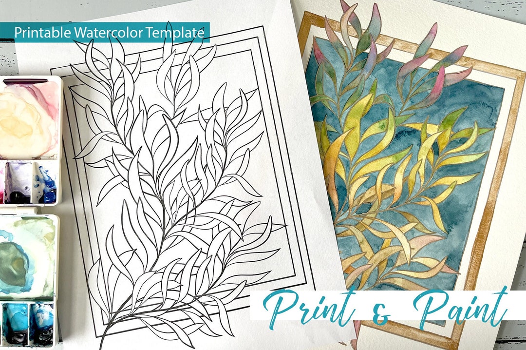 Print and Paint - Leafy Watercolor Coloring Template - Etsy