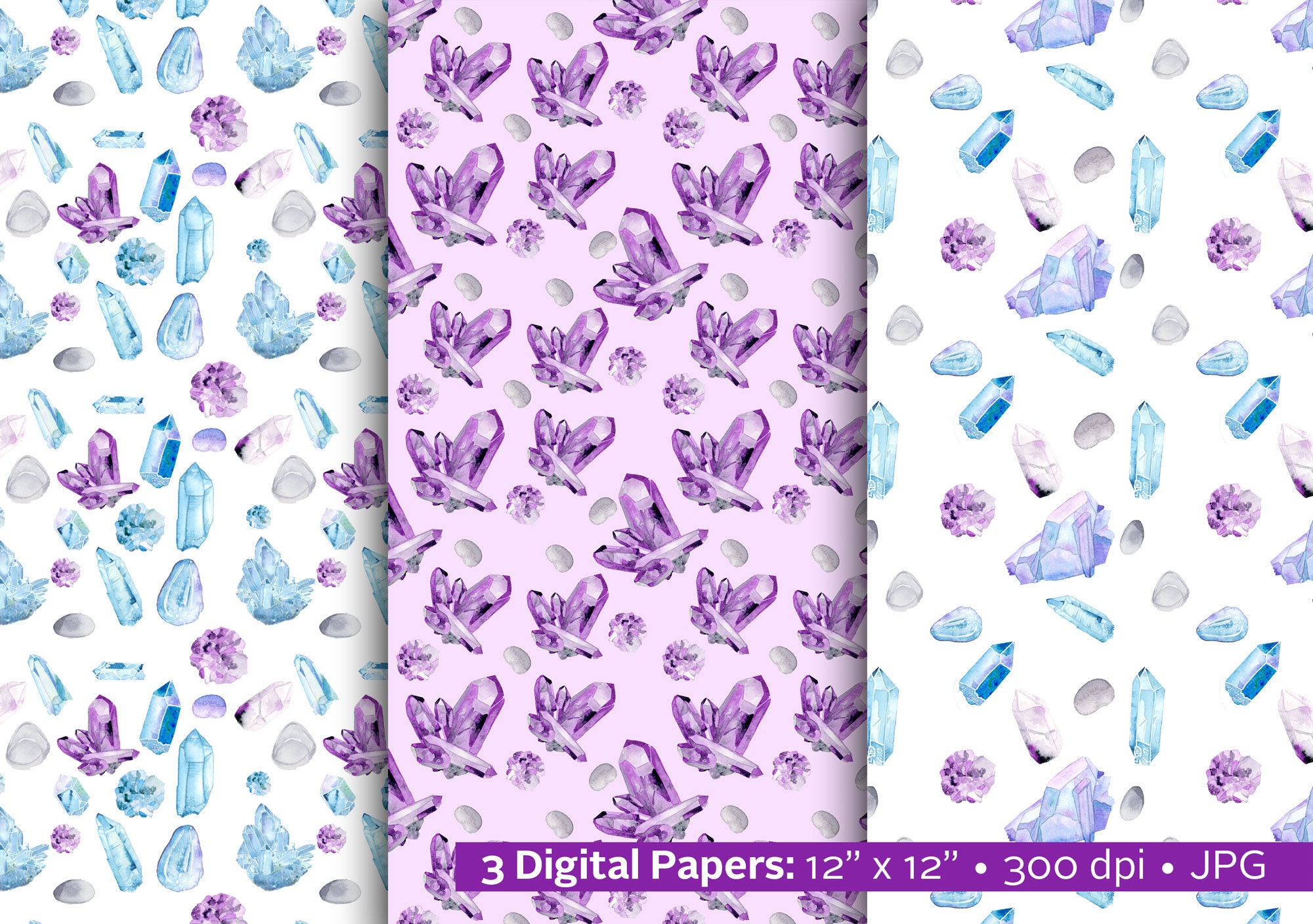 Watercolor Crystals Clipart and Digital Paper - Etsy