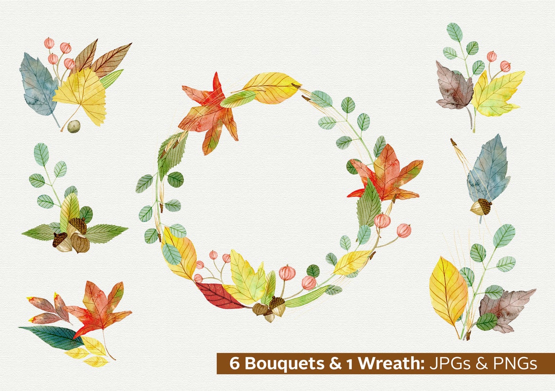 Watercolor Autumn Leaves Clipart and Digital Paper - Etsy