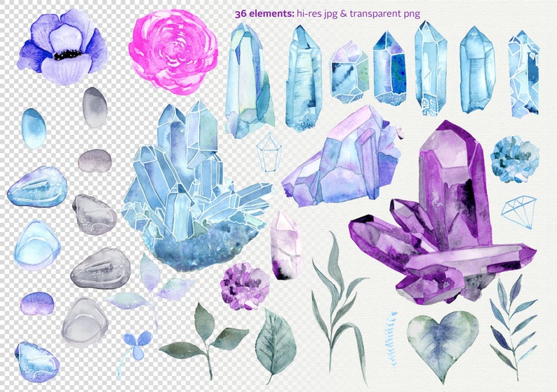 Watercolor Crystals Clipart and Digital Paper - Etsy