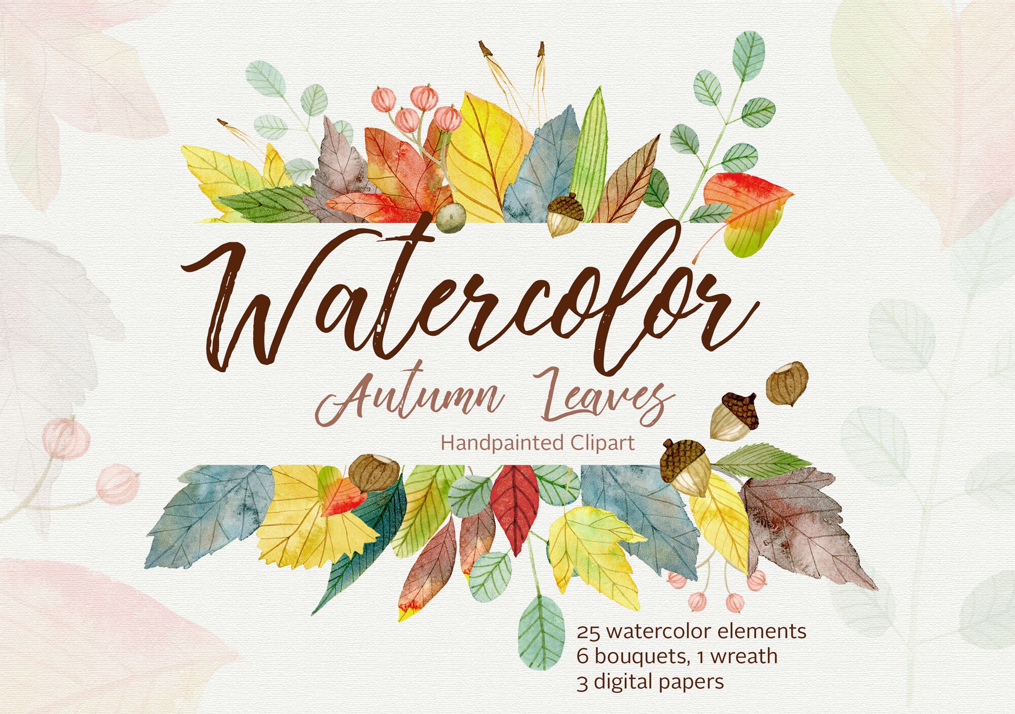 Watercolor Autumn Leaves Clipart and Digital Paper - Etsy
