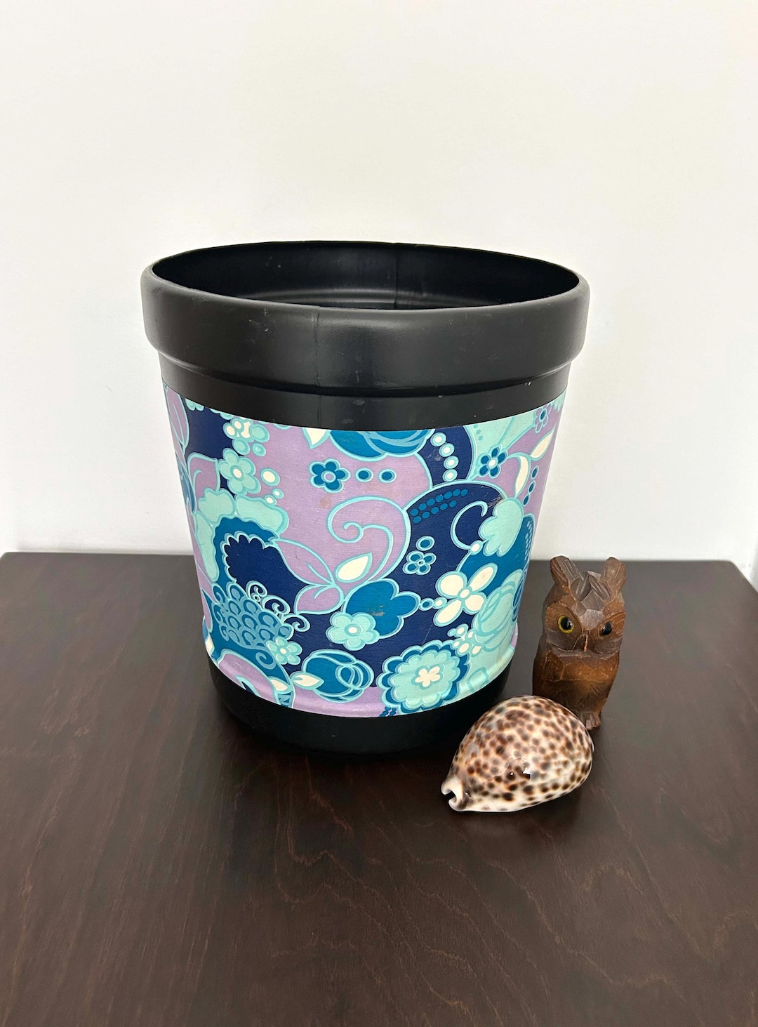 Vintage Plastic Plysu Waste Paper Bin Blue Flower Power Design - Etsy