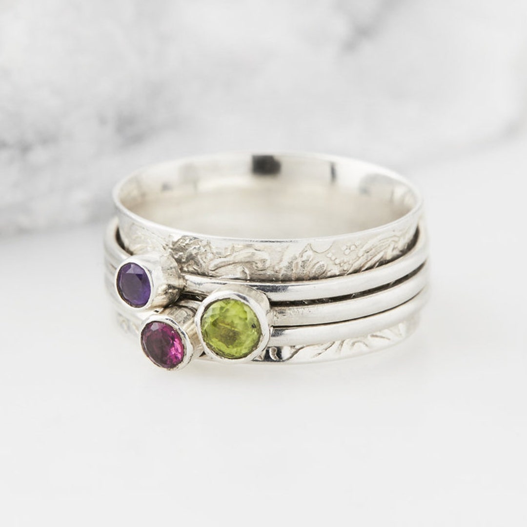 Handmade Sterling Silver Gemstone Spinning Ring: Amethyst, Peridot ...