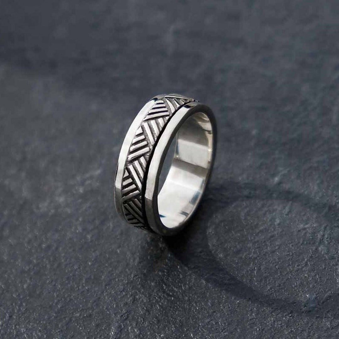 Men's Mayan Warrior Sterling Silver Spinning Ring: Anxiety Fidget ...