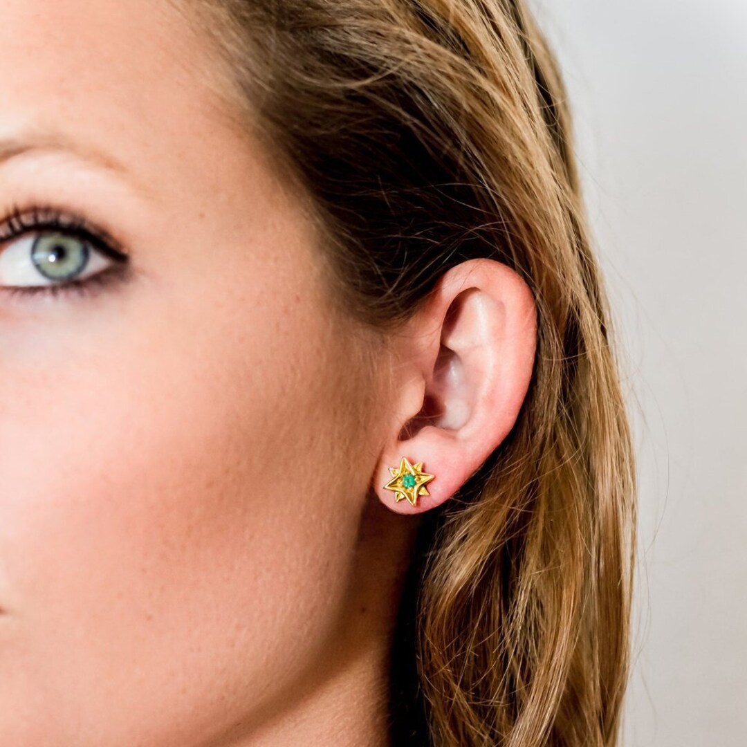Sapphire Star Stud Earrings: Gold Vermeil Gemstone Birthstone - Etsy