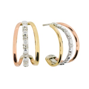 Three Tone Earrings,multi Coloured Half Hoops,triple Hoop Earrings ...