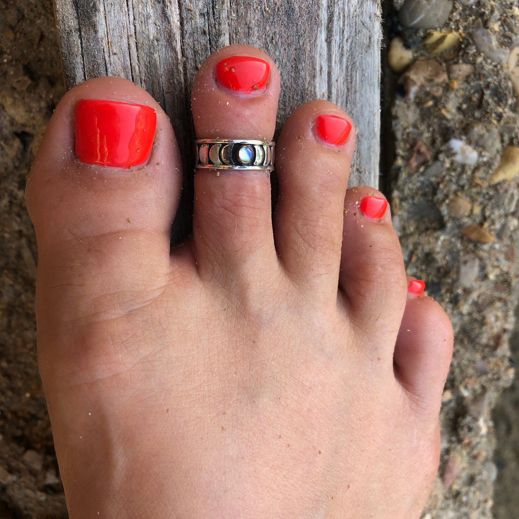 Moon Phase Toe Ring Mixed Metal Toe Ring Midi Ring Gemstone | Etsy UK