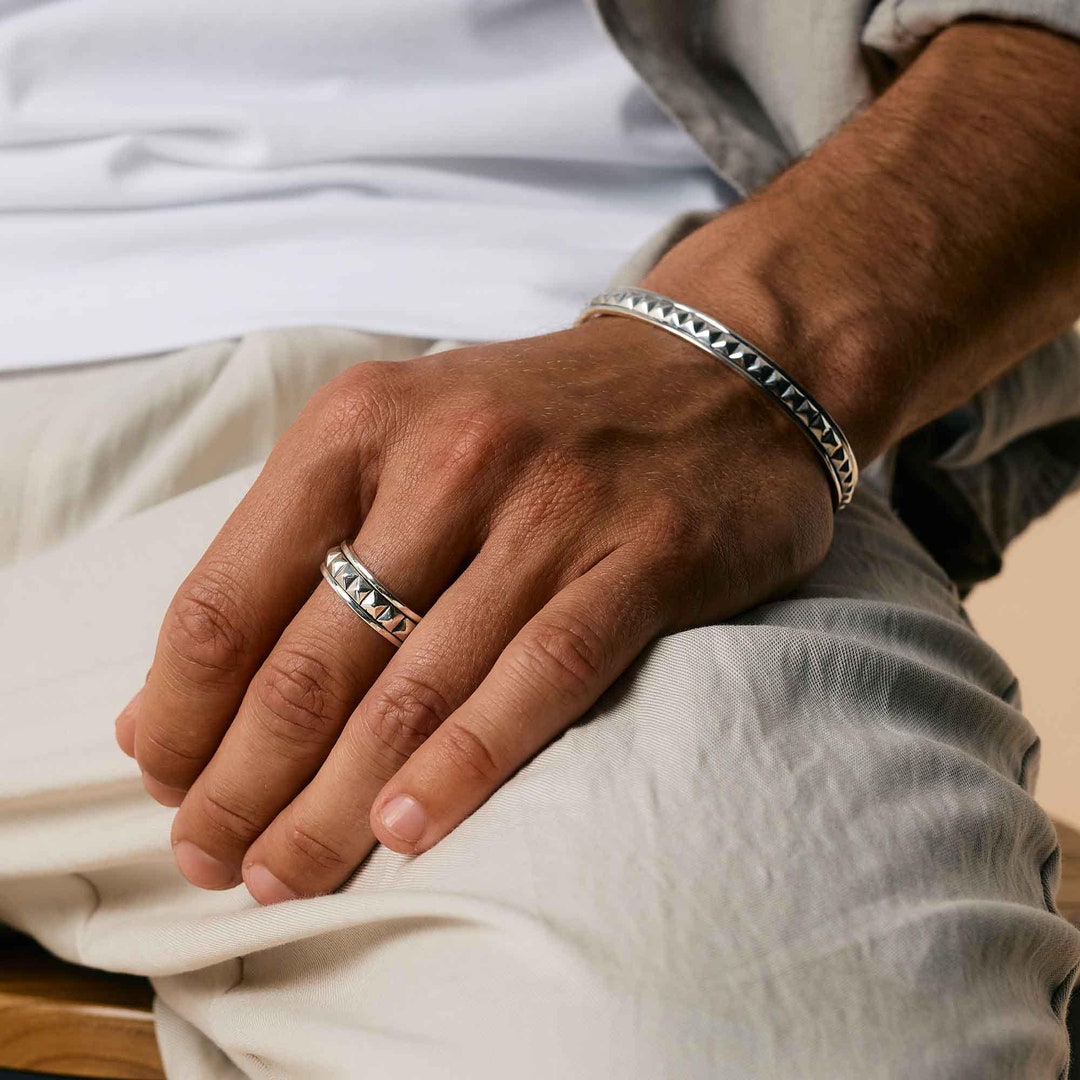 Men's Spinning Ring, Silver Men's Spinning Ring, Pyramid Spinning Ring ...